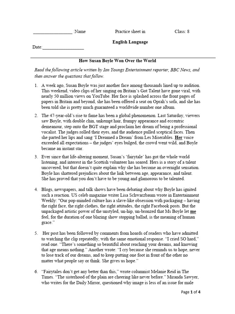 Grade 8 Practice Sheet | PDF