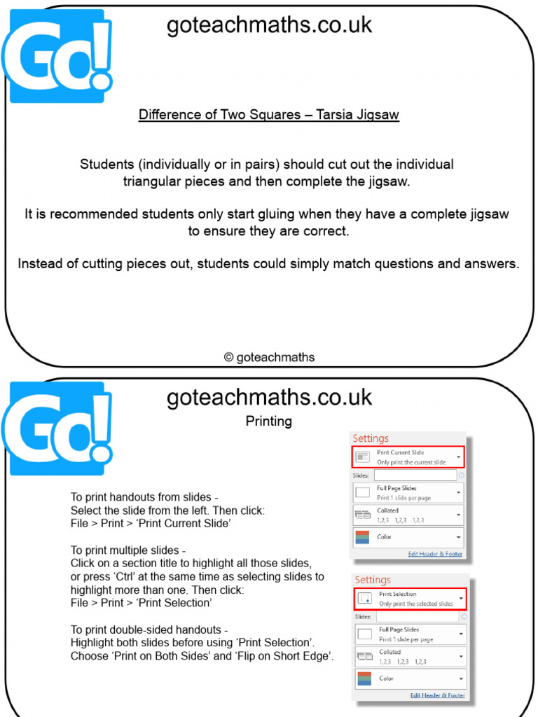 Difference of Two Squares Jigsaw Activity | PDF | Home & Garden