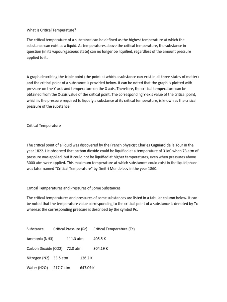 What is Critical Temperature | PDF