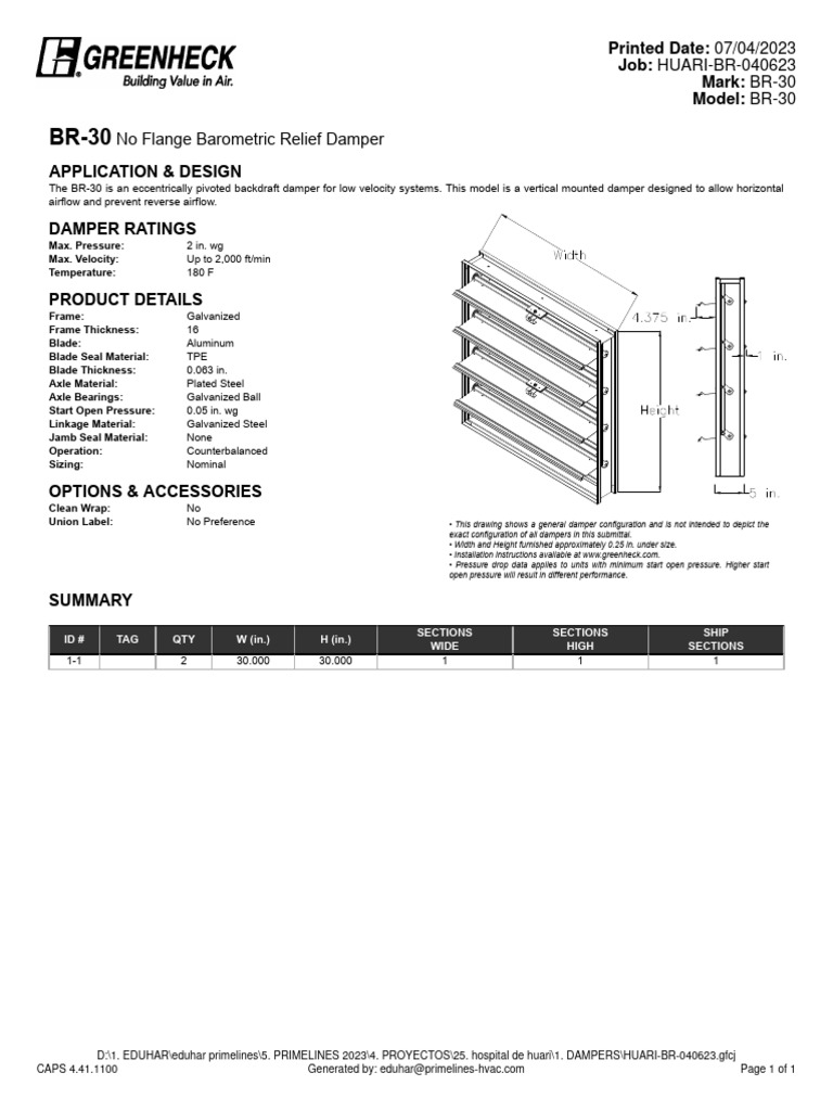 BR-30 Barometric Relief Damper Specs | PDF | Manufactured Goods ...