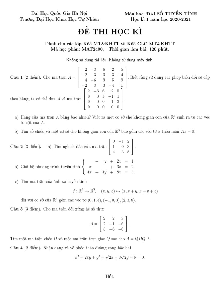 2020 de Thi Hoc Ki MT&KHTT | PDF