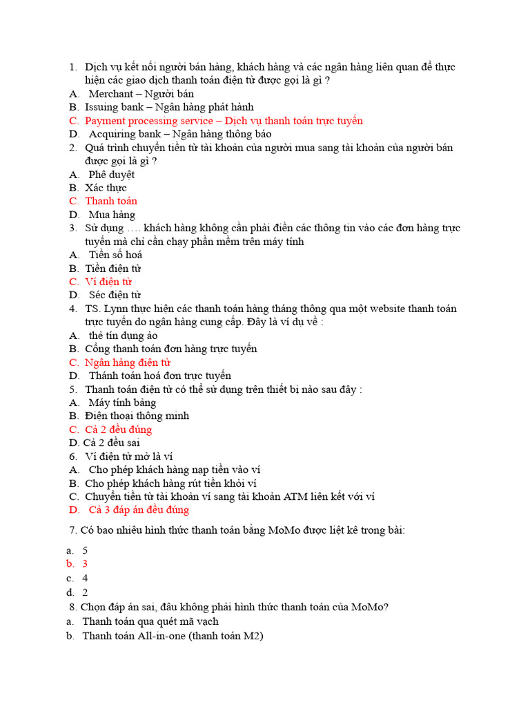 Câu hỏi quizz | PDF