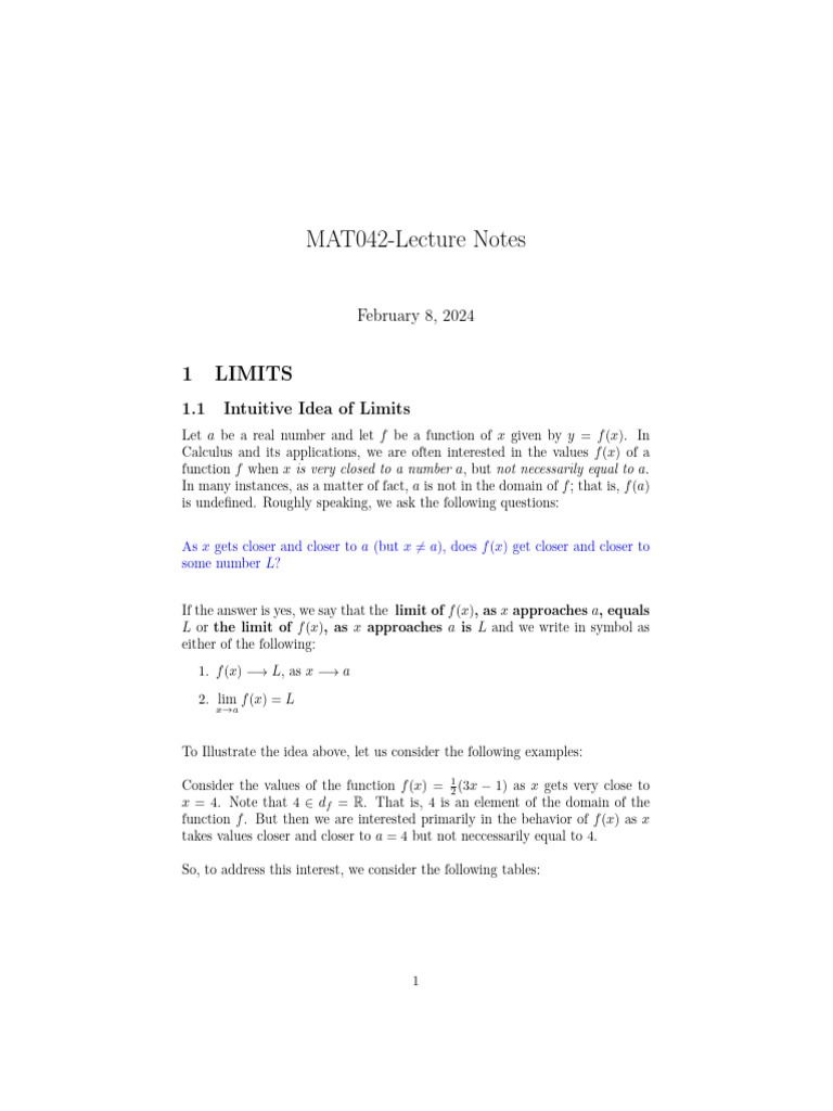 MAT042 Limits | PDF | Function (Mathematics) | Mathematical Logic