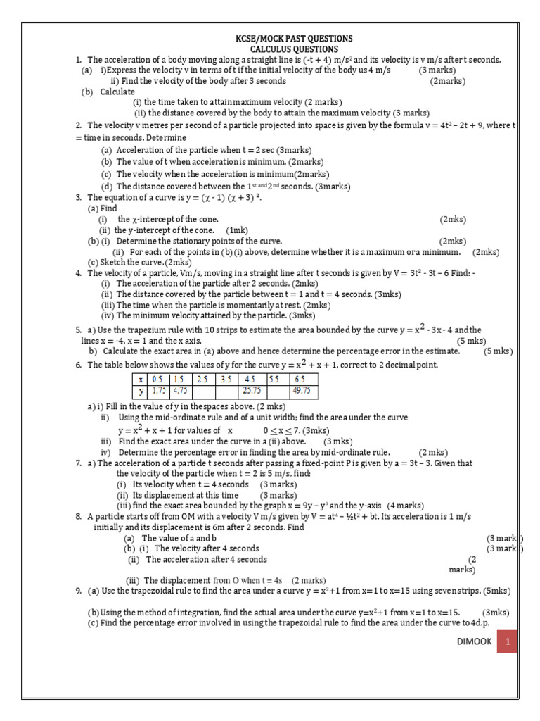 CALCULUS Qs | PDF | Velocity | Acceleration