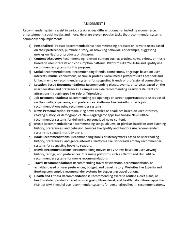 Key Tasks of Recommender Systems | PDF | Spotify | Popular Culture ...