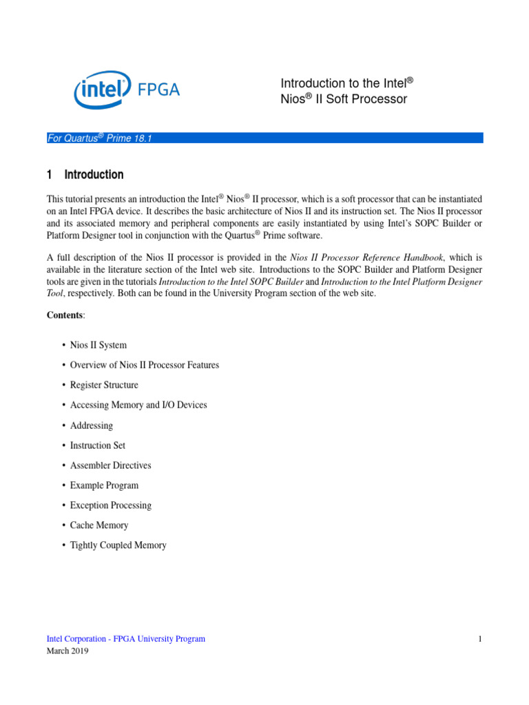 Nios2_introduction | PDF | Central Processing Unit | Integrated Circuit