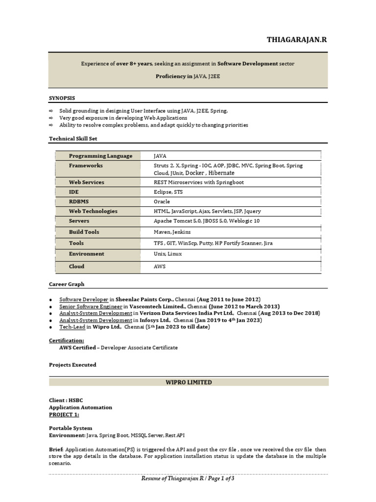 Naukri ThiagarajanR (8y 0m) | PDF | Java (Programming Language) | Web Application