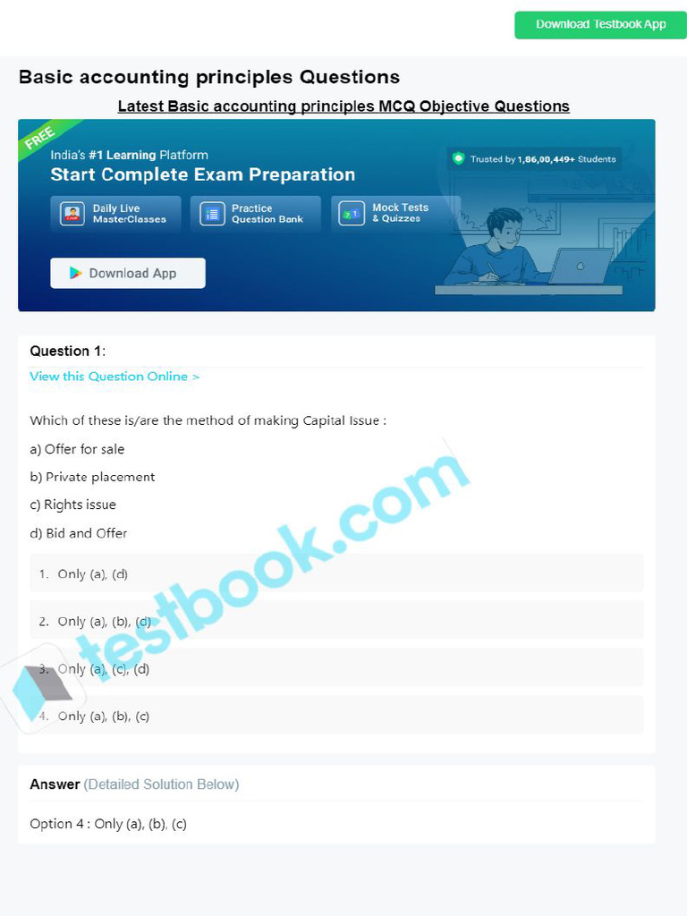 MCQ On Basic Accounting Principles 5fad0cc5d6e51907fd97435d | PDF