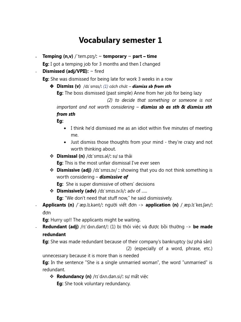 Vocabulary Semester 1 | PDF