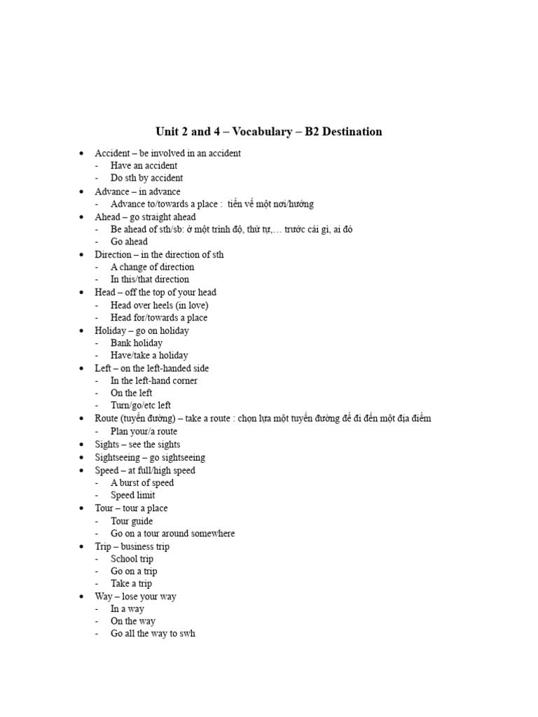 Unit 2 and 4 - Vocabulary - B2 Destination | PDF