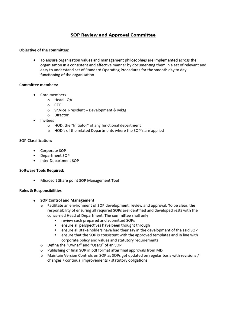 SOP Review Committee Note | PDF | Share Point | Committee