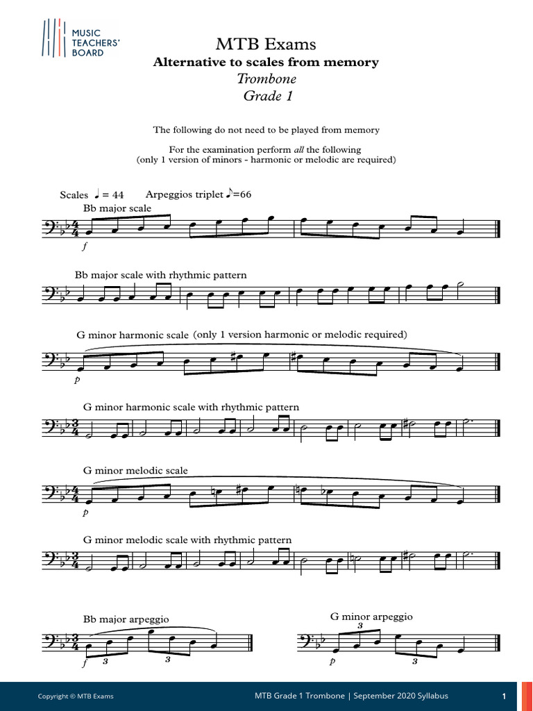Alt Scales From Memory Bass Clef GR 1 Trombone | PDF