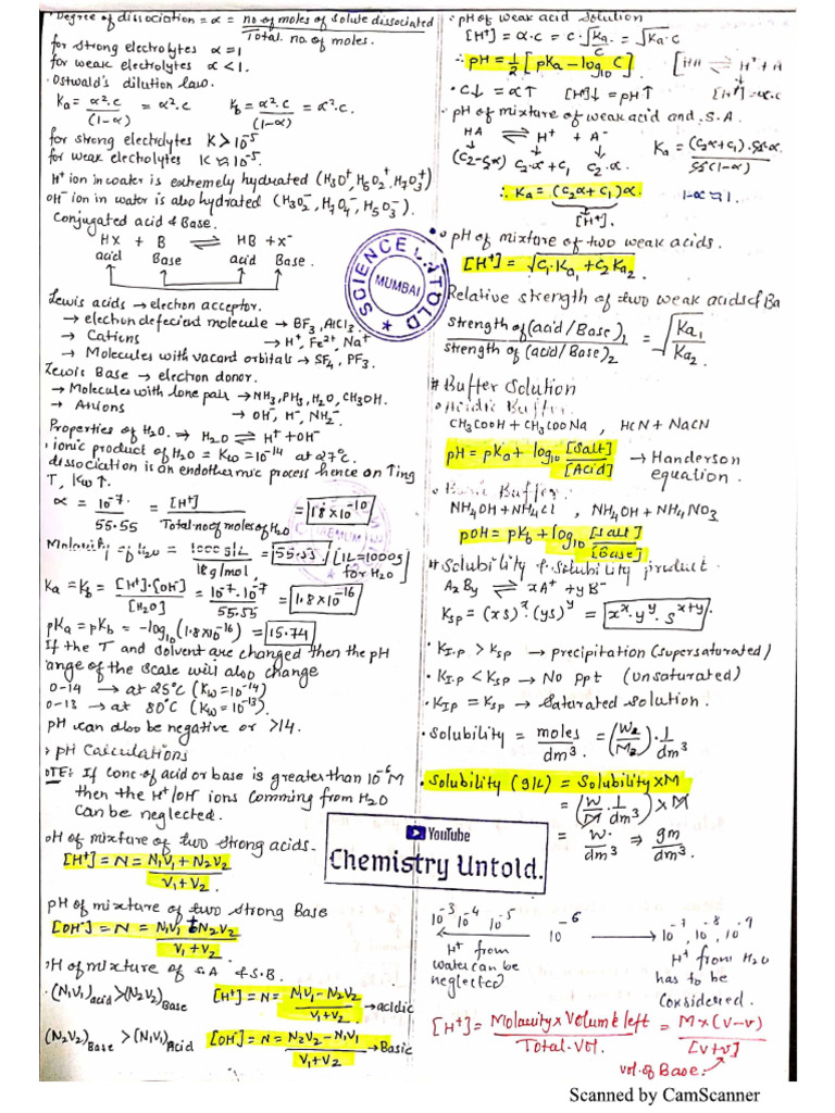 Ionic Equilibria Chemistry Short Notes | PDF Ionic Equilibria Chemistry Short Notes | PDF