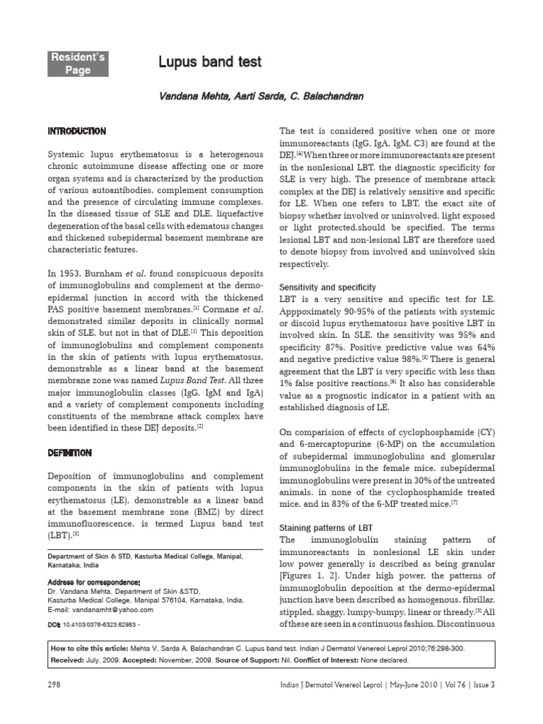 Lupus Band Test in SLE, DLE | PDF | Cutaneous Conditions | Medicine