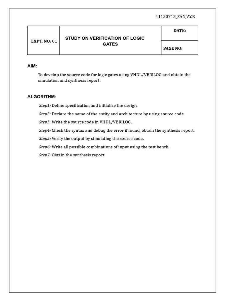 Sanjay - VHDL Record Final | PDF | Vhdl | Logic Synthesis
