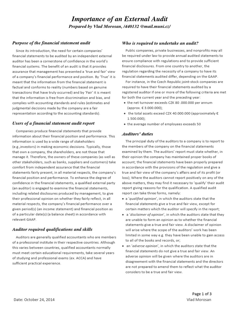Importance of An External Audit | PDF | Audit | Financial Audit