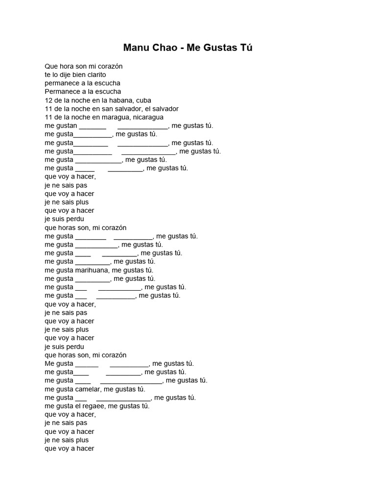 Manu Chao Me gustas tu | PDF