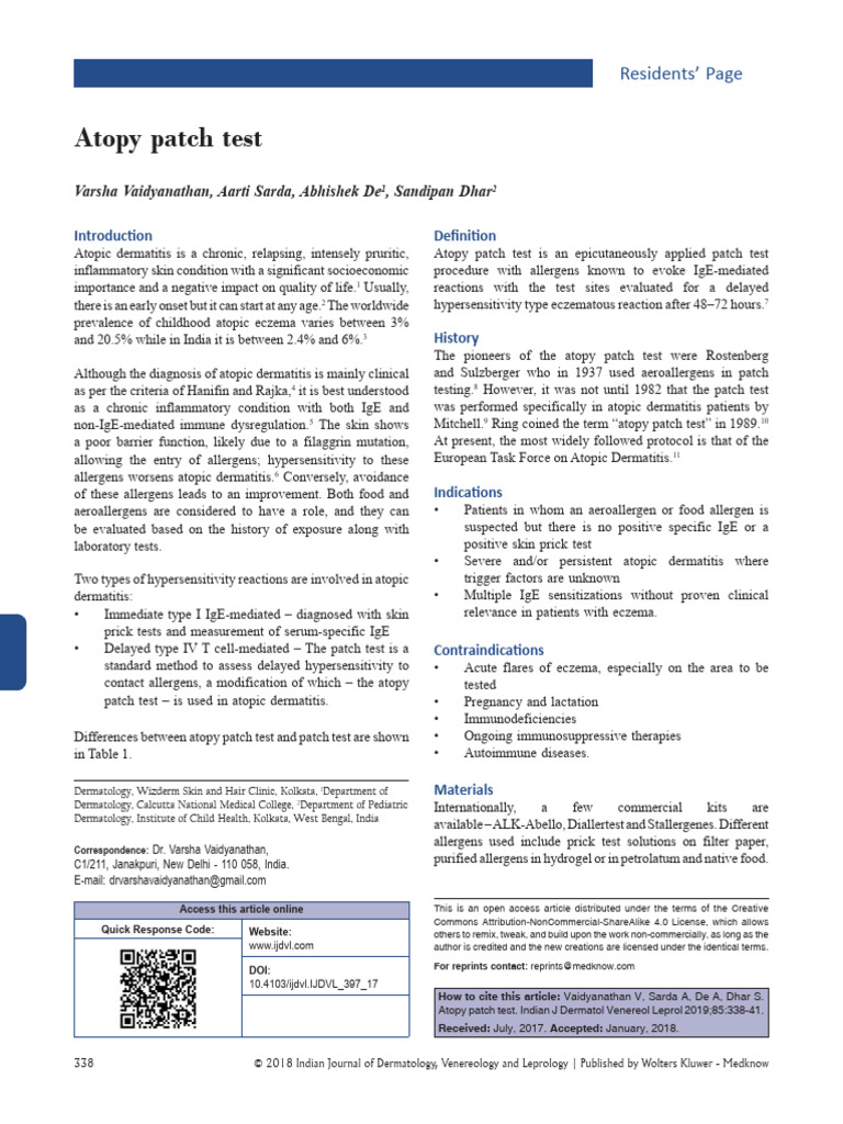 Atopy Patch Test in Atopic Dermatitis | PDF | Dermatitis | Allergen