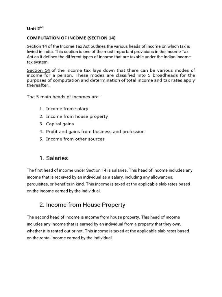 Income Tax Heads Under Section 14 | PDF | Depreciation | Capital Gains Tax