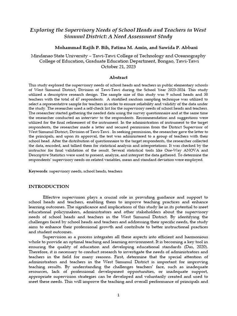 Exploring The Supervoisory Needs of School Heads and Teachers in West ... Exploring The Supervoisory Needs of School Heads and Teachers in West ...