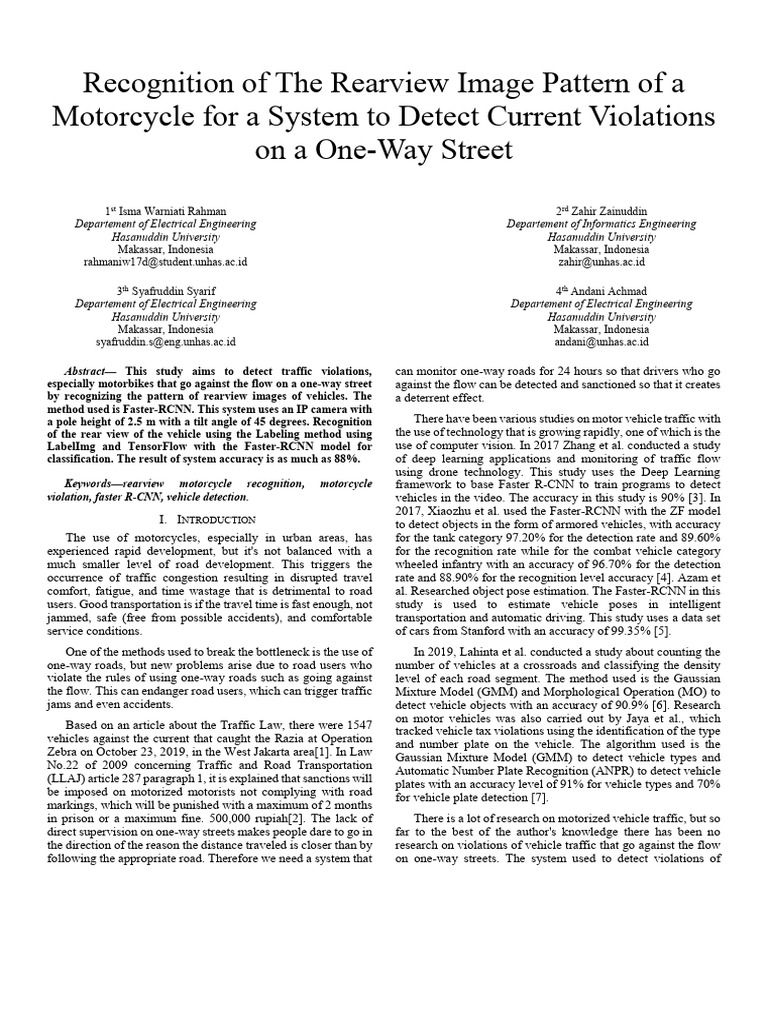 Recognition of The Rearview Image Pattern of a Motorcycle for a System to Detect Current ...