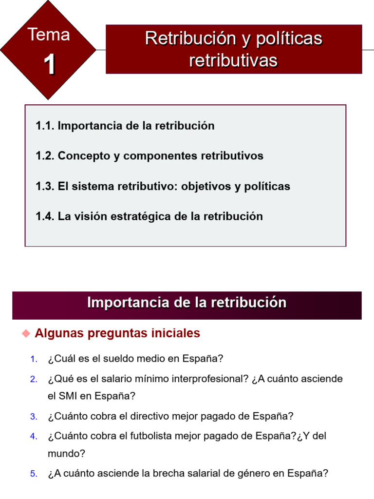 Tema1 Gestión Retribución 23-24 | PDF | Salario | Gestión de recursos humanos