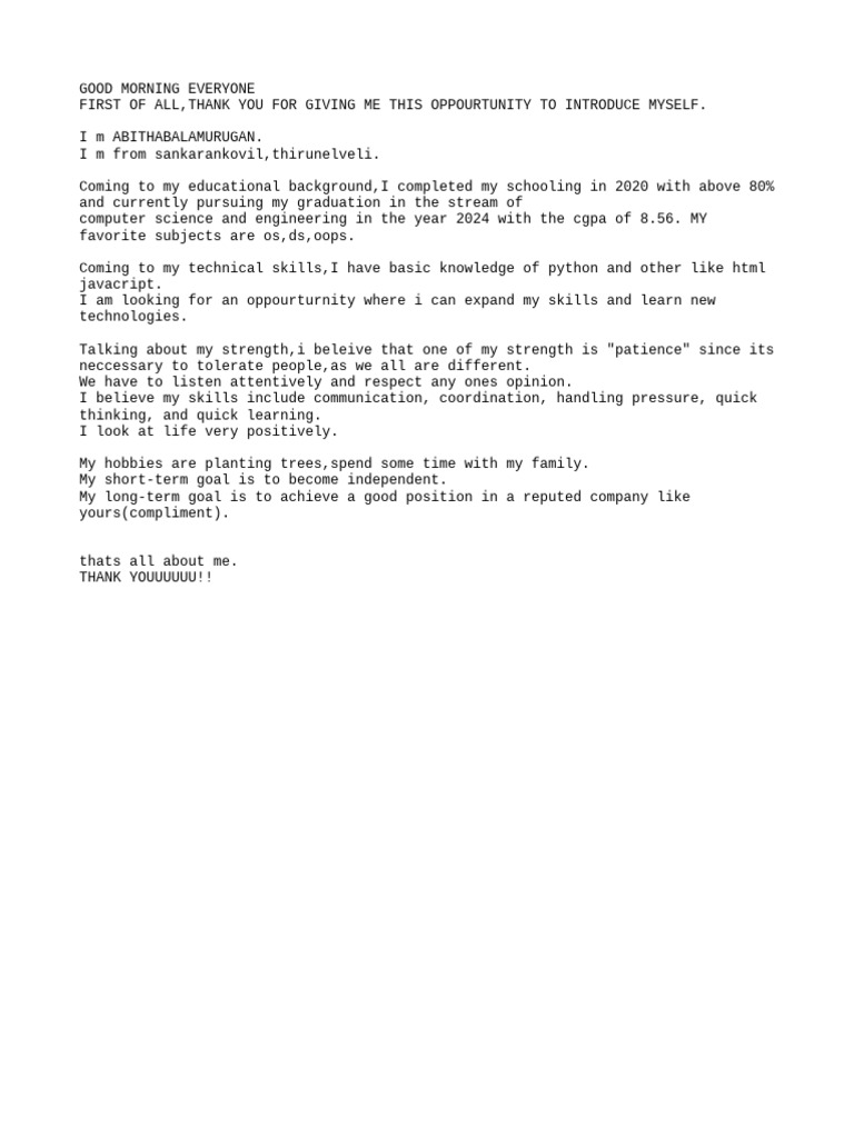 Self Introduction | PDF | Career & Growth | Wellness