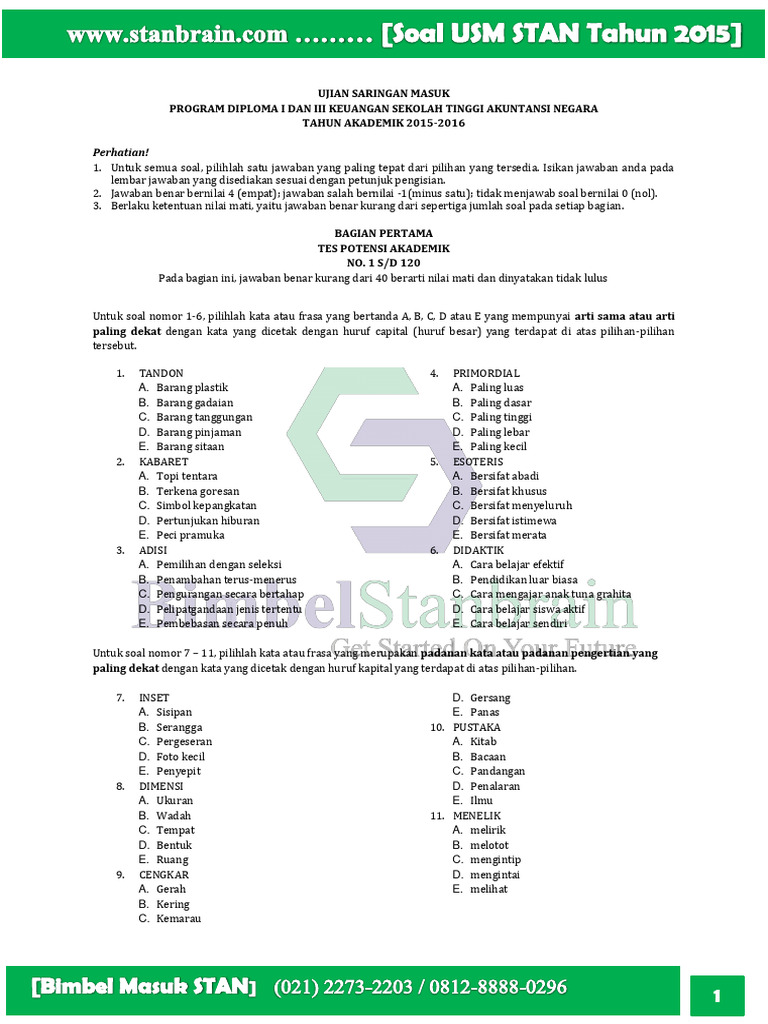 Soal USM STAN 2015: Tes Potensi Akademik | PDF