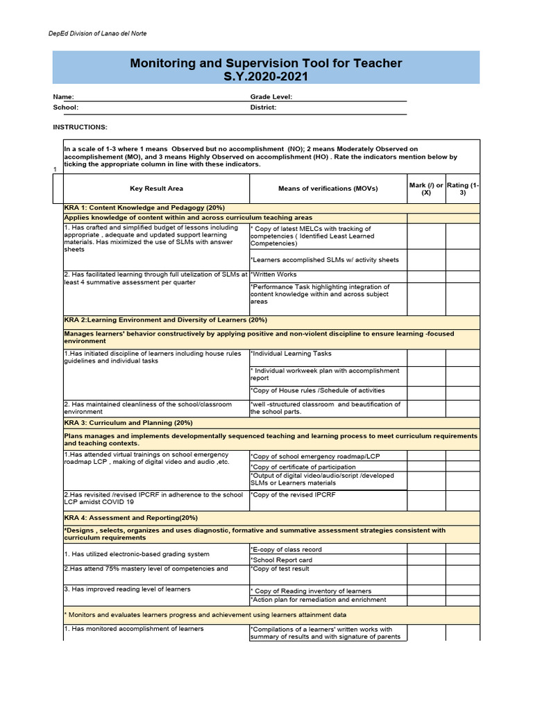 Monitoring and Supervision Tool For Teacher | PDF | Educational ...