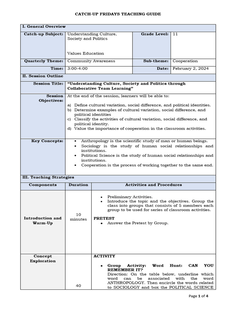 Teaching-Guide-Catchup-UCSP - Wk1 | Download Free PDF | Teachers | Learning