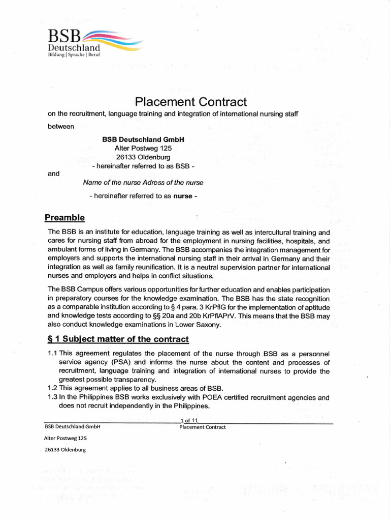BSB Placement Contract - 20240215 - 0001 Revised | PDF | Legal Liability | Employment
