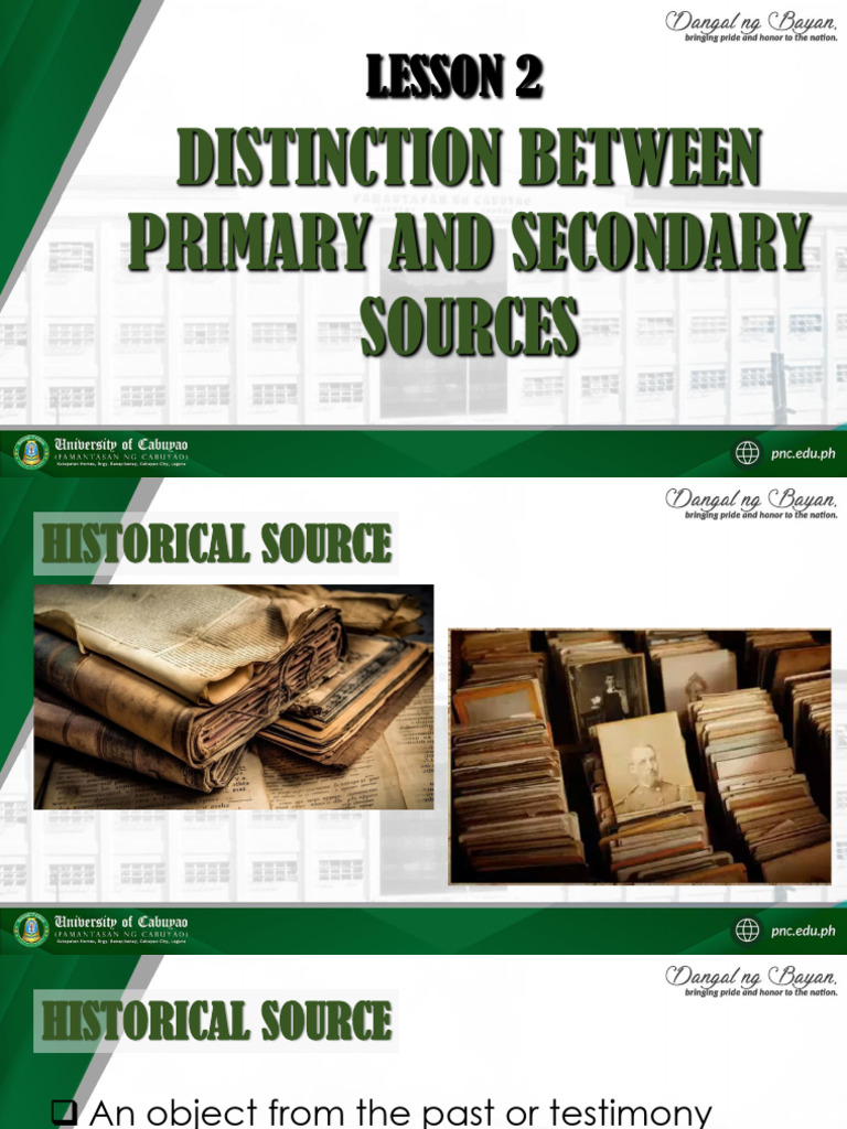 His101 Lesson 2 - Distinction of Primary and Secondary Sources (20240304203144) | PDF | Primary ...