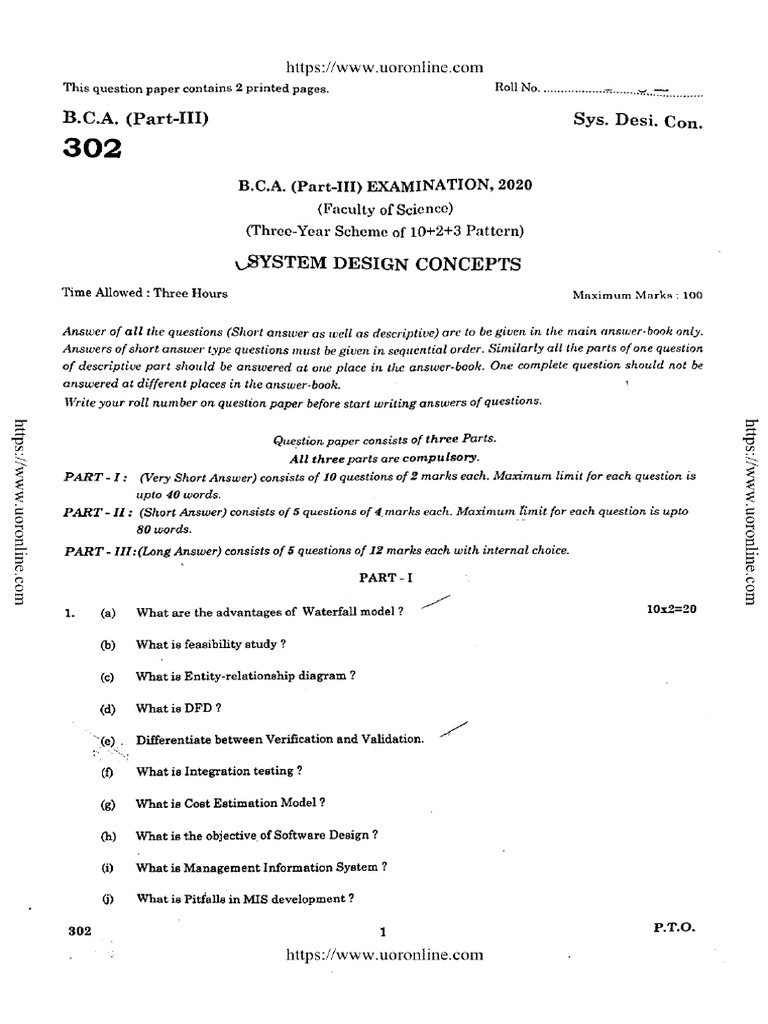 Bca Part 3 System Design Concepts 302 2020 | PDF