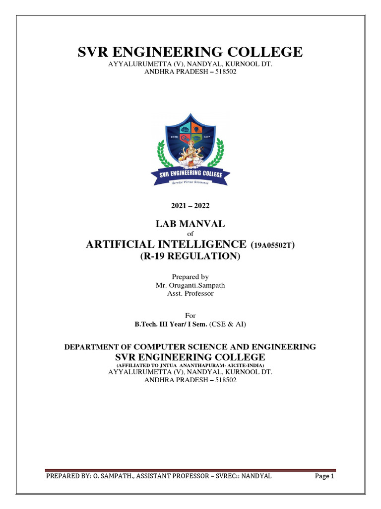 Ai Lab Manual | PDF | Engineering | Theoretical Computer Science