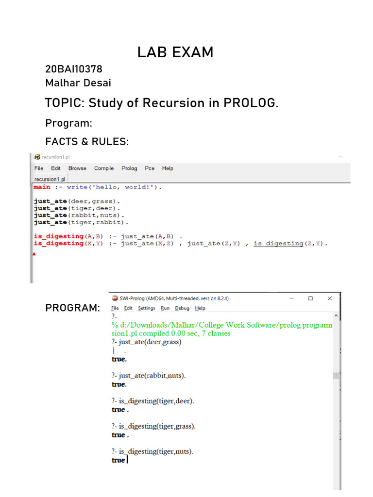 Recursion in PROLOG Lab Exam Guide | PDF | Science & Mathematics ...