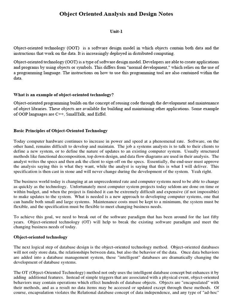 Ooads Notes Btit604 Object Oriented Analysis And Design Pdf Inheritance Object Oriented
