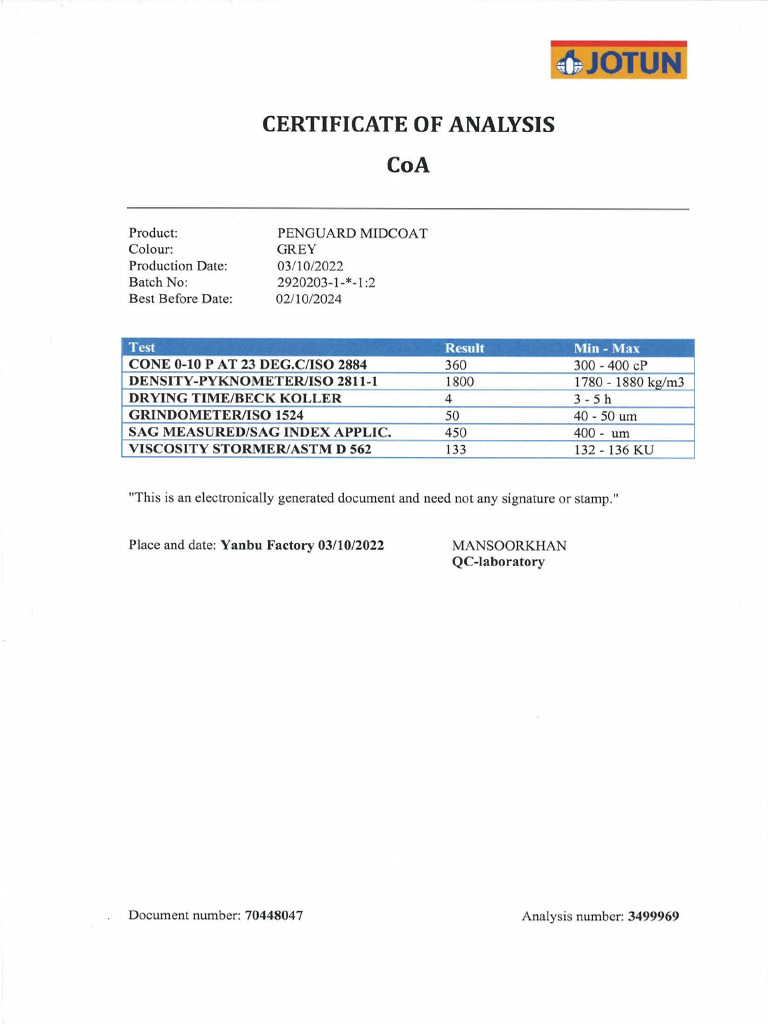 Batch Certificate Midcoat | PDF