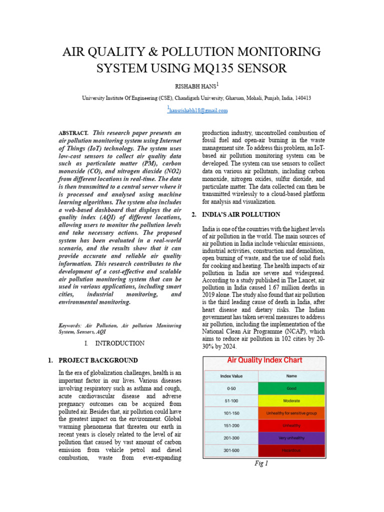 Air Pollution Monitoring System Research Paper Final 20BCS5597 | PDF ...