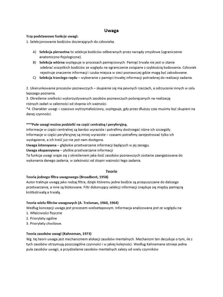 Trzy Podstawowe Funkcje Uwagi | PDF