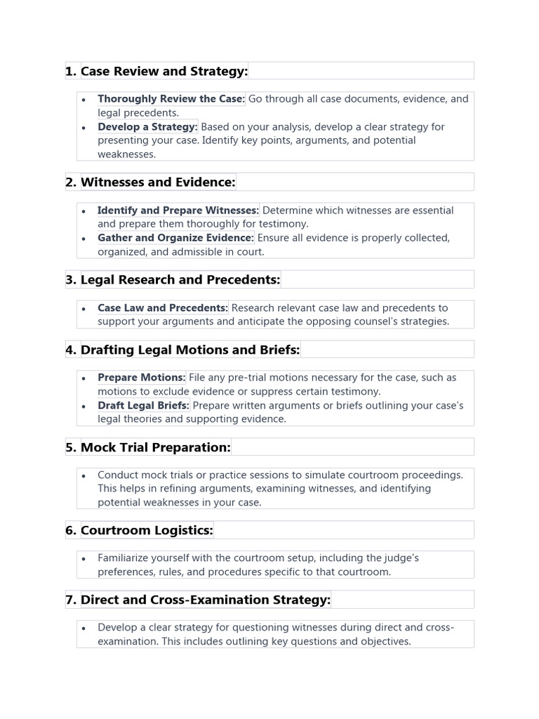Comprehensive Trial Preparation Guide | PDF | Brief (Law) | Trials