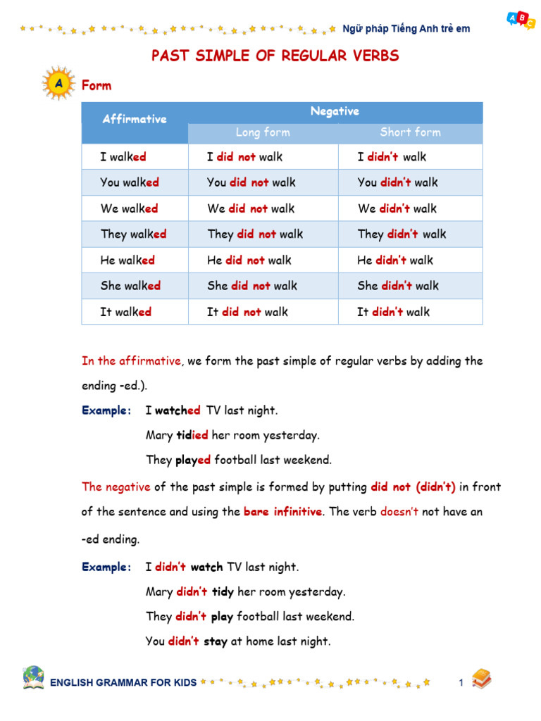 Grammar 1 - Past simple - regular verbs Worksheet | PDF | Grammar ...