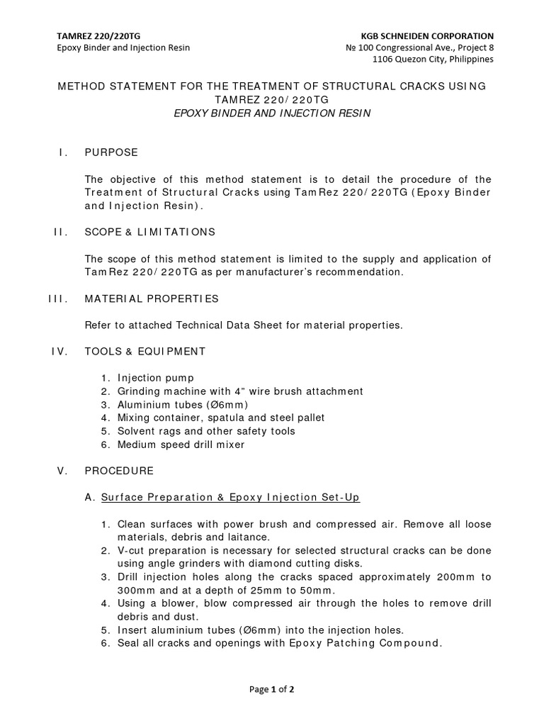 TamRez 220 Crack Injection Method | PDF | Epoxy | Secondary Sector Of ...