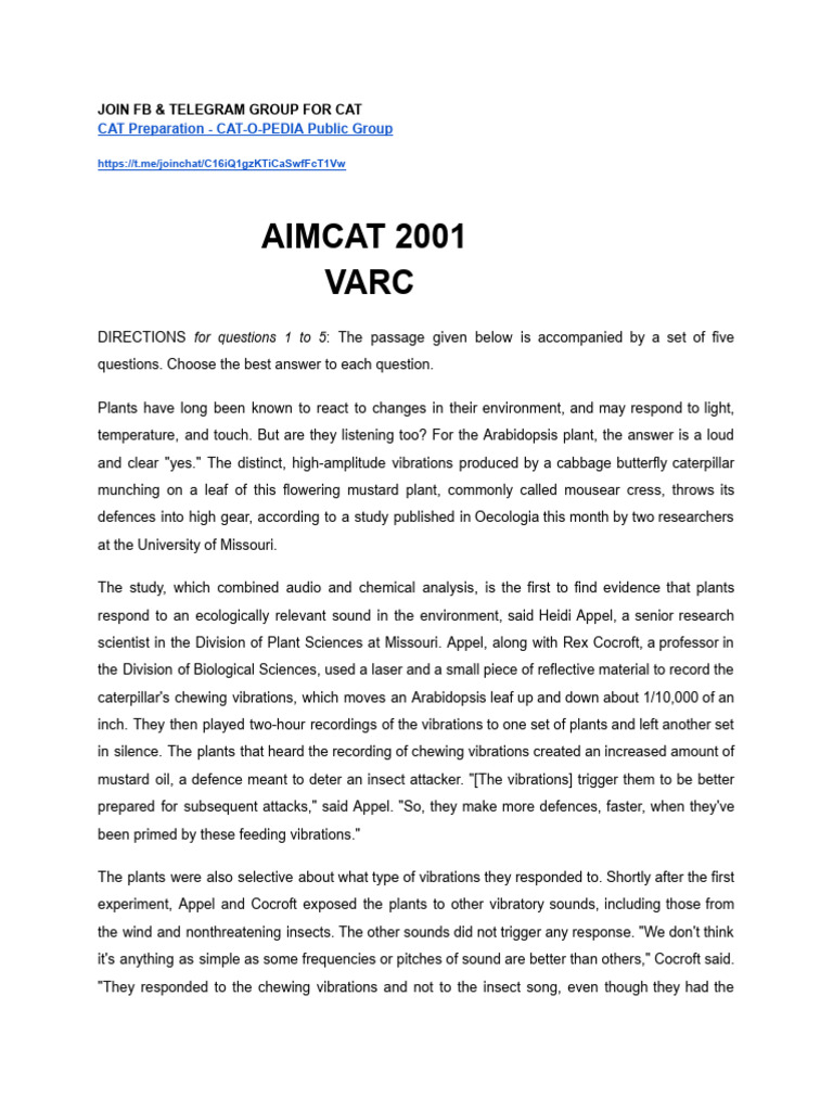 Aimcat 2001 - 1 Va | PDF | World War I Reparations | Treaty Of Versailles