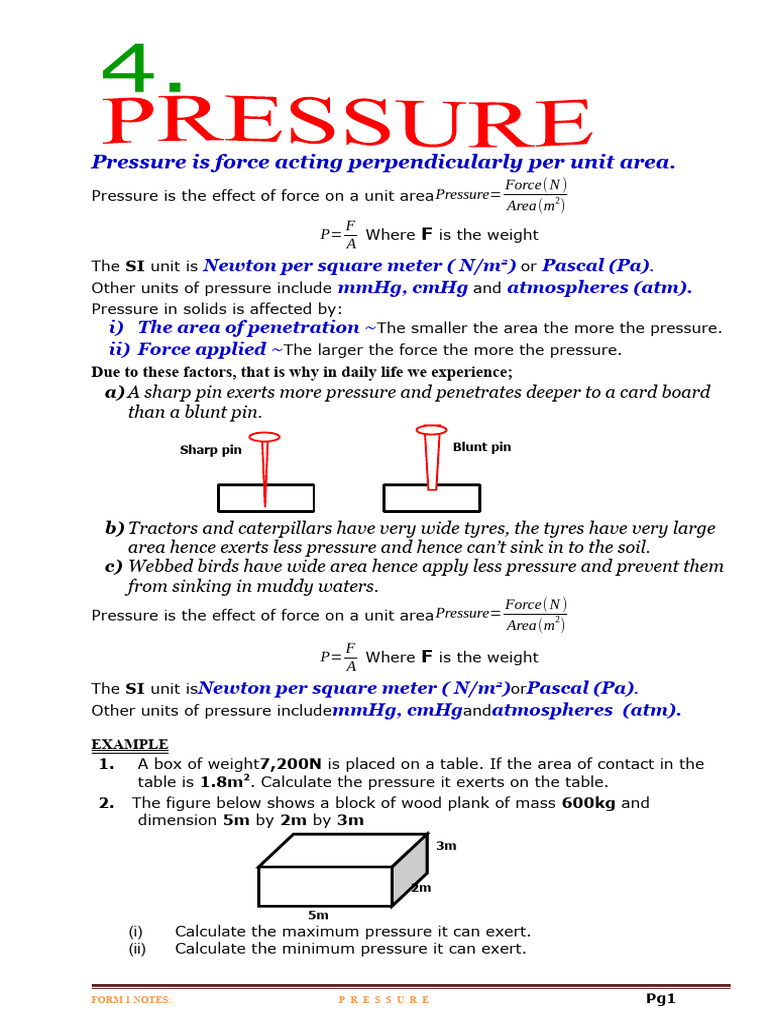 4. Pressure | PDF | Pressure | Atmospheric Pressure
