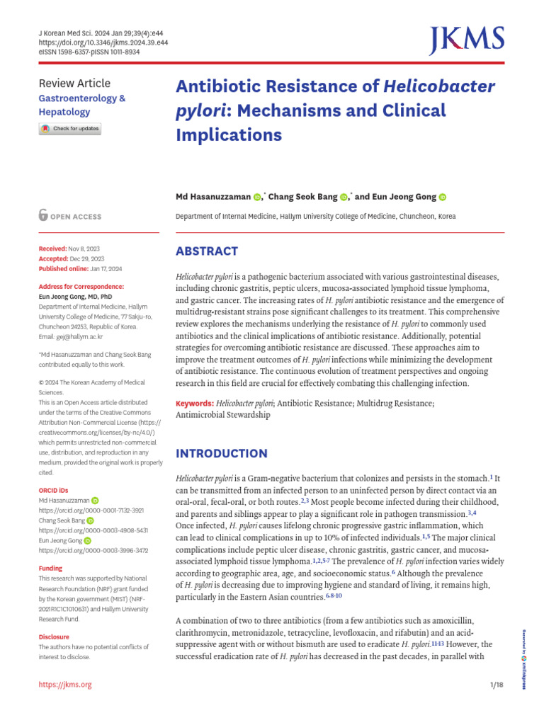 Antibiotic Resistance of Helicobacter Pylori Mechanisms and Clinical | PDF | Antimicrobial ...