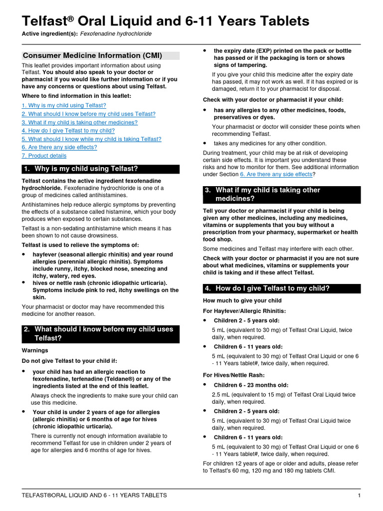 Leaflet Fexofenadine | PDF | Allergy | Pharmacology