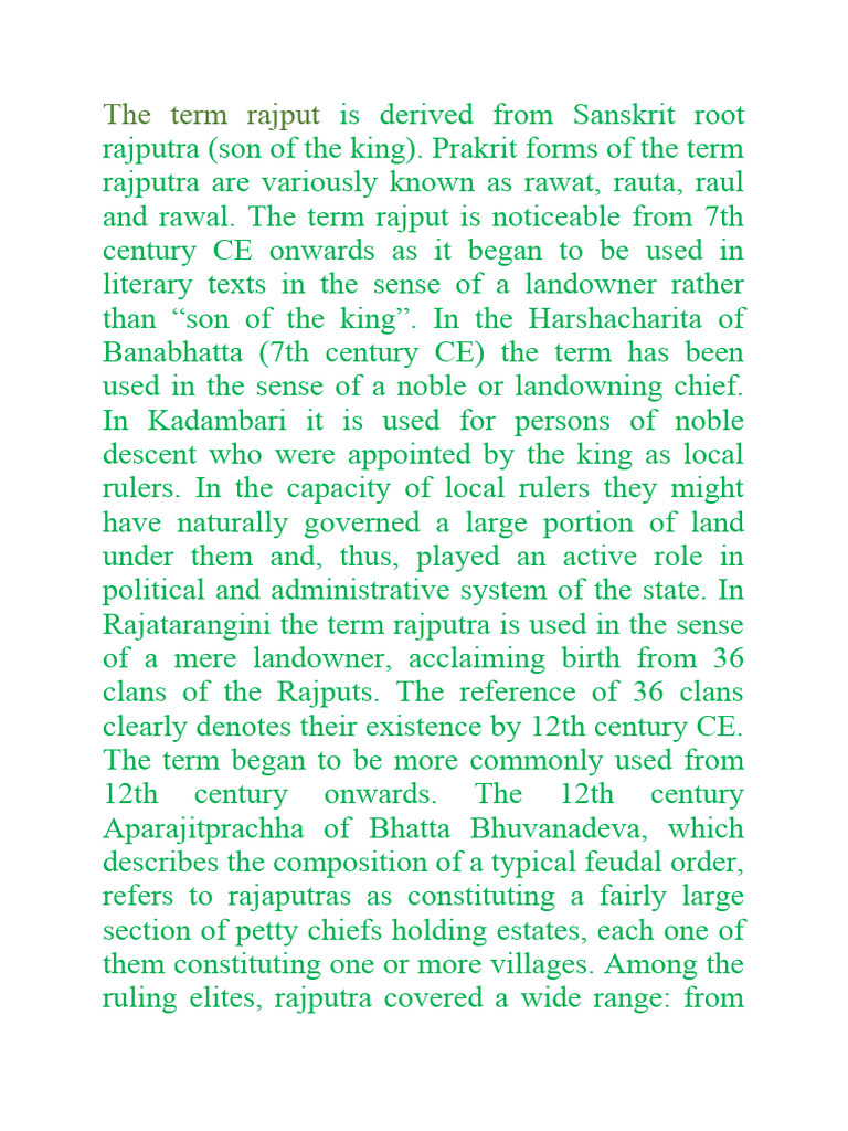 The Term Rajput Is Derived From Sanskrit Root Rajputra | PDF