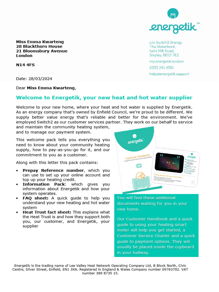 Energetik Welcome Letter | Download Free PDF | Water Heating | Heat