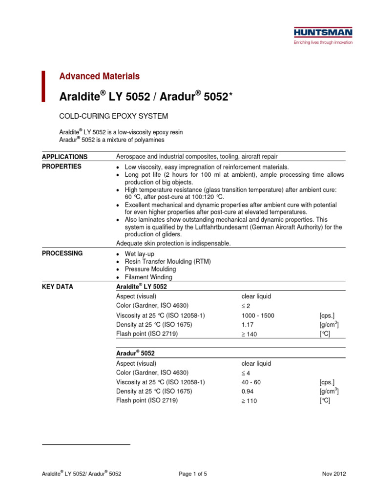 ARALDITE LY 5052 ARADUR 5052 Technical Datasheet (US) | PDF | Ultimate Tensile Strength | Epoxy