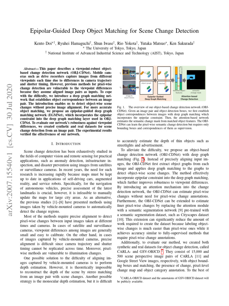 Epipolar-Guided Deep Object Matching For Scene Change Detection | PDF | Image Segmentation ...